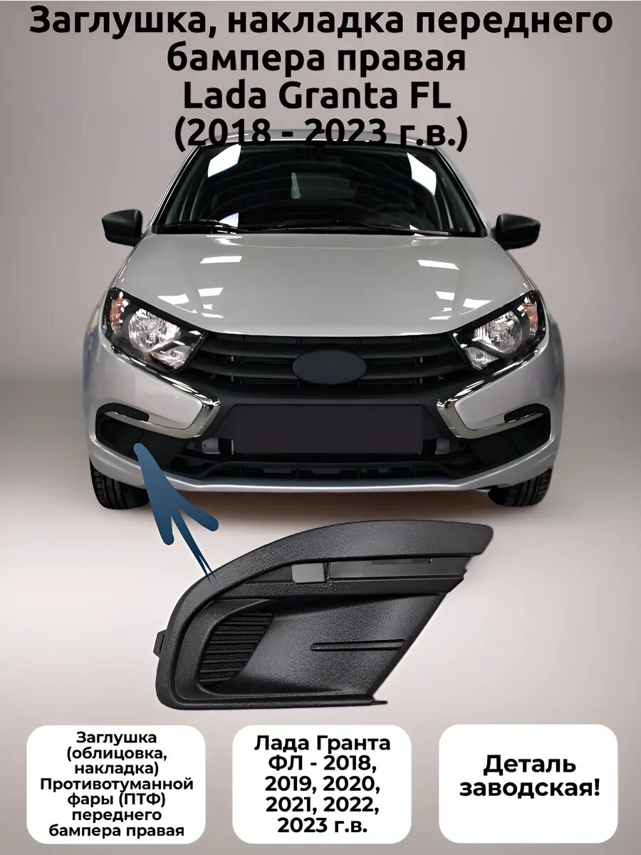 Заглушка, накладка переднего бампера правая Lada Granta FL (2018 - 2023 г. в.)
