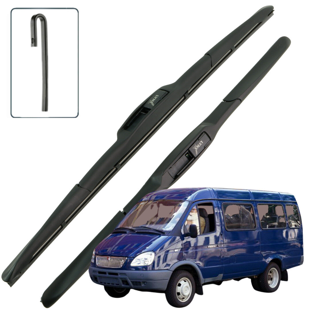 Дворники GAZ ГАЗель / ГАЗ 3302 бортовой рест. 2003 / 2004 / 2005 / 2006 / 2007 / 2008 / 2009 / 2010 Щетки стеклоочистителя гибридные ОЕМ для автомобиля LYNXauto 500мм-500мм к-т 2 шт. Товар уцененный