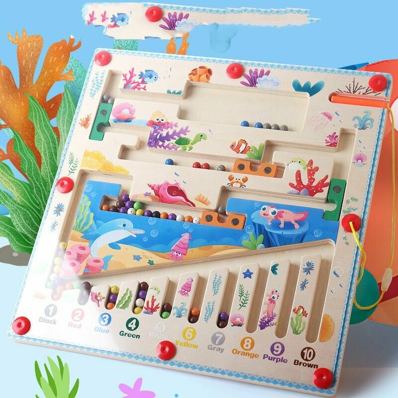 Балансборд с лабиринтом числовой/ Логический тренажер / Головоломка для детей от 3 лет Монтессори крестовой