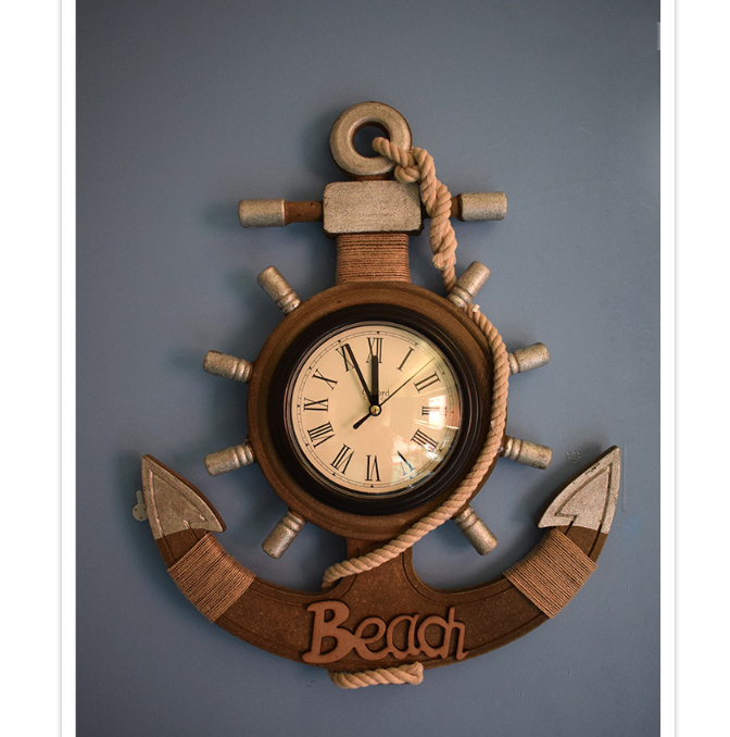 Декоративные, настенные часы NiNi Beach морская тематика Якорь, средиземноморский стиль ретро, яркий акцент в интерьер спальни гостиной столовой .