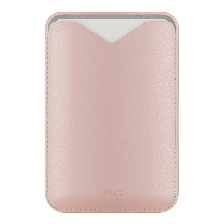 Uniq магнитный картхолдер Lyden EVO, кожаный с подставкой для телефона, Blush Pink