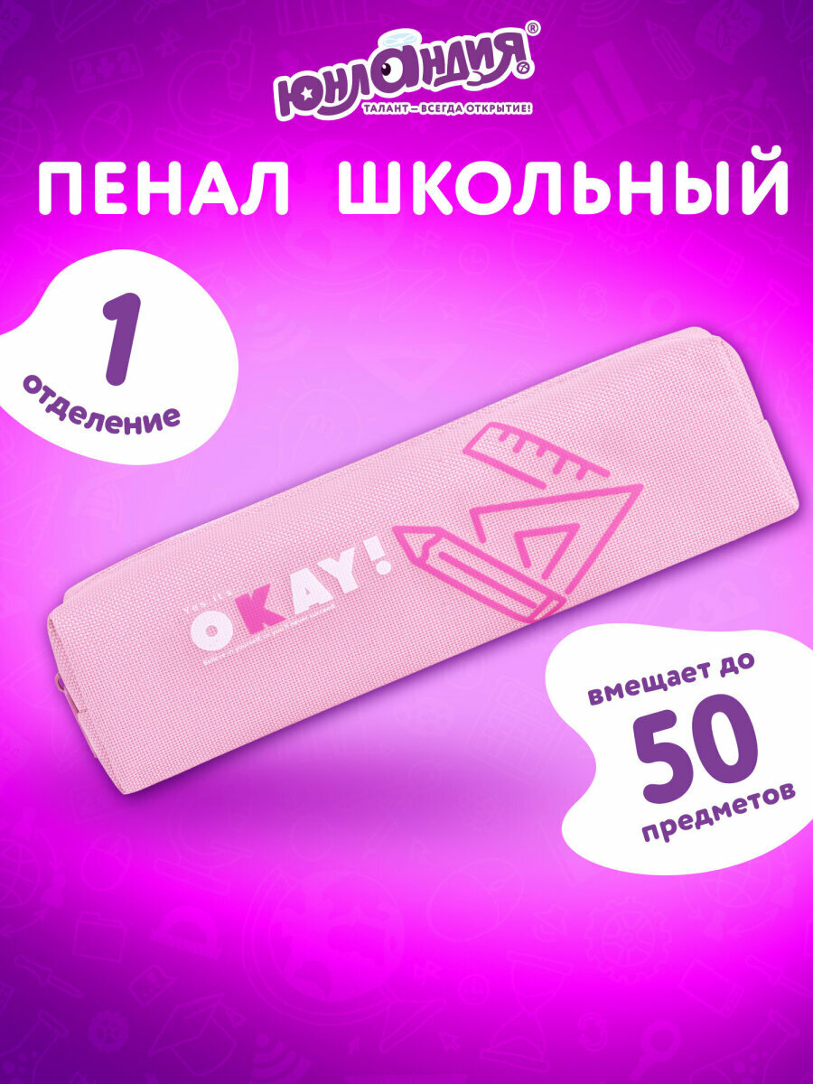 Пенал школьный для девочек, для карандашей и ручек с 1 отделением, канцелярия для школы, полиэстер, 20х6х4 см, Юнландия, 273806