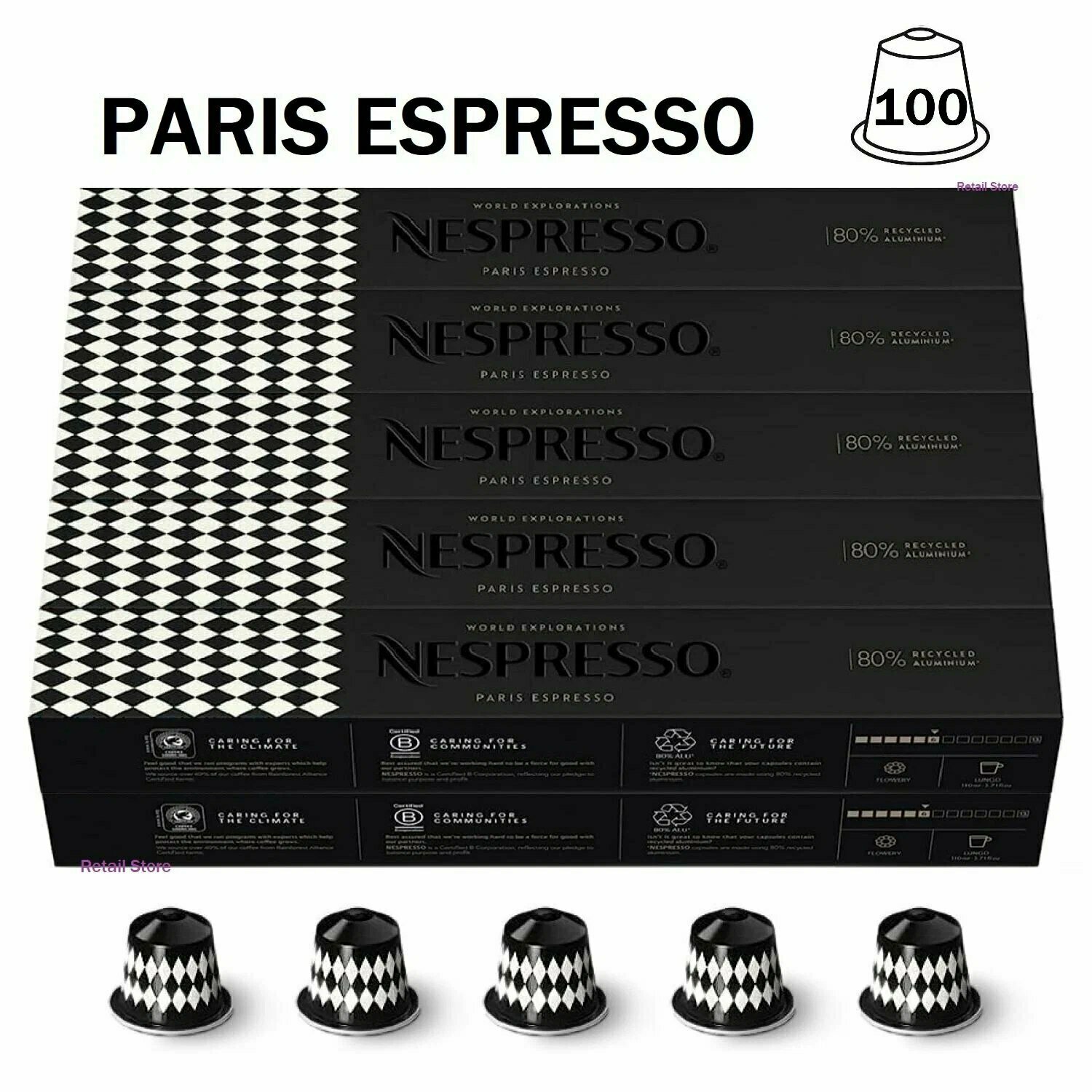 Набор кофе в капсулах Nespresso PARIS ESPRESSO, 10 упаковок (100 капсул)
