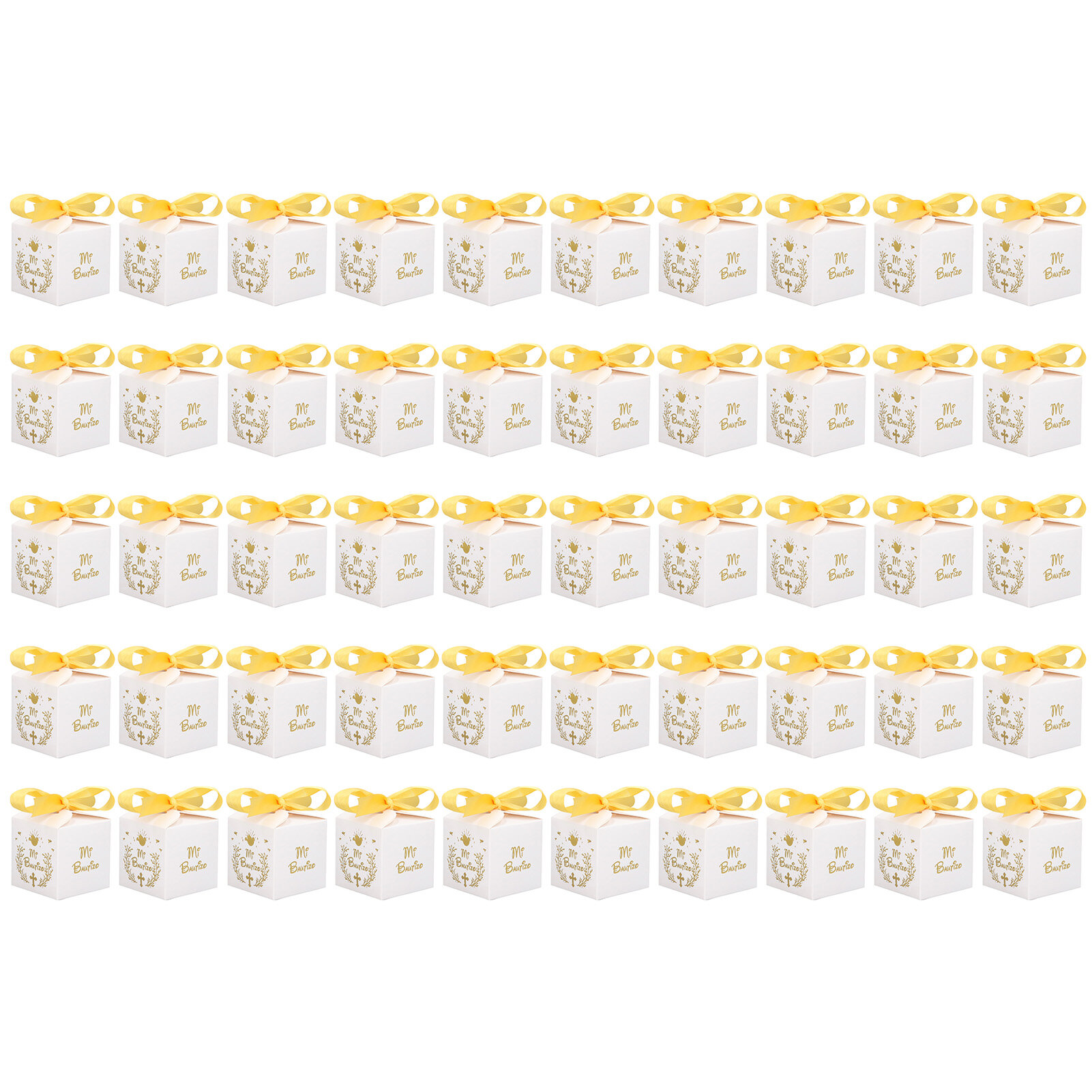 Белые коробки для свадебных подарков, 50 шт. бумажных подарочных коробок с золотой лентой и узором Mi Bautizo для детского душа или свадебных подарков