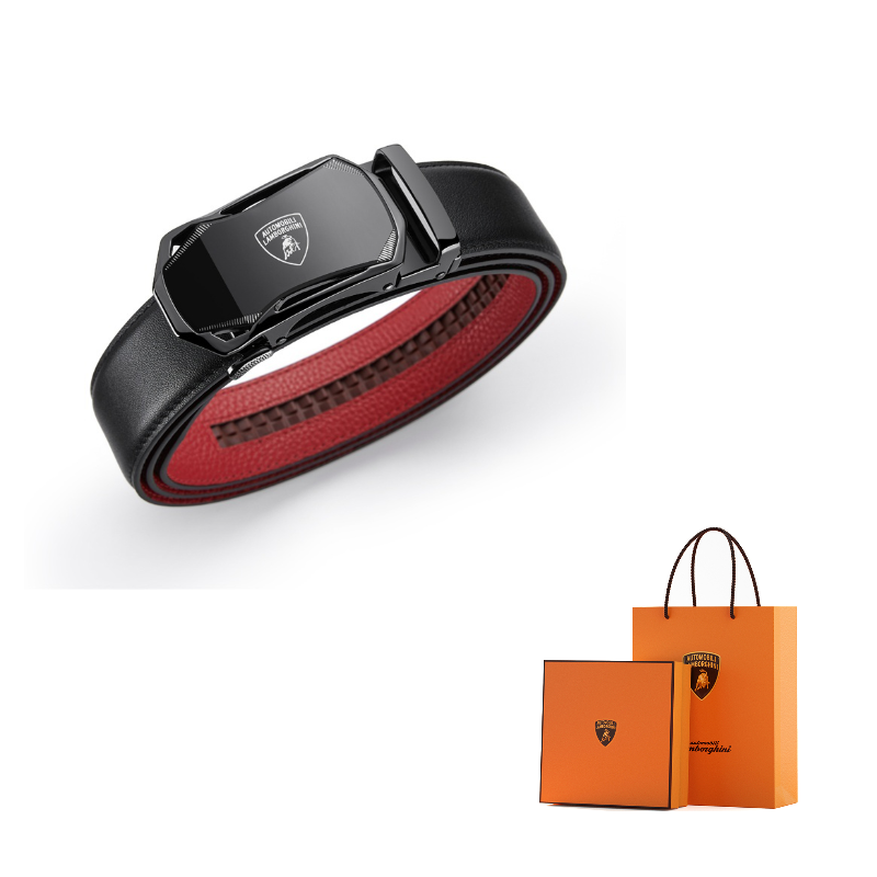 Automobili Lamborghini Cow Leather Belts Men's Width 3.5cm 125cm