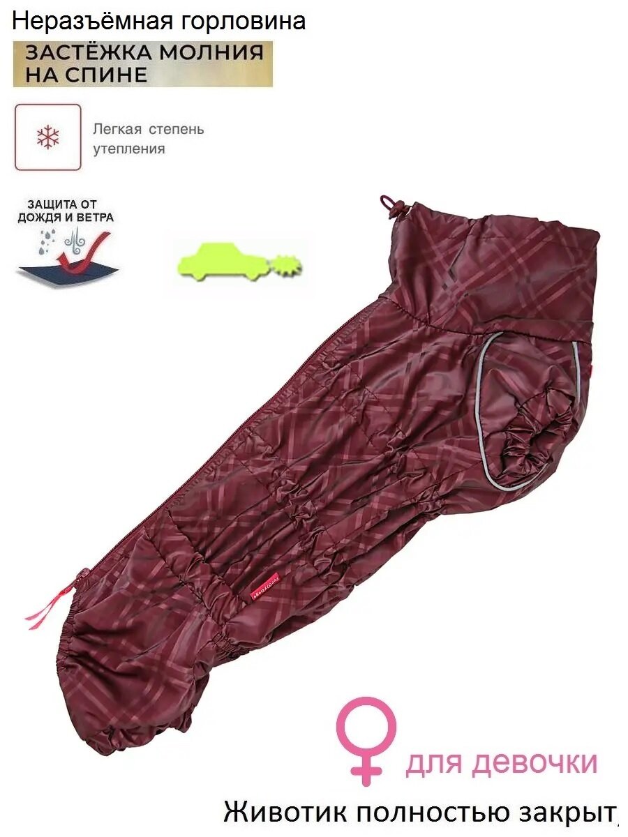 Утепленный комбинезон для таксы с отверстием для поводка. Девочка (ТС2 по спине 49см девочка)