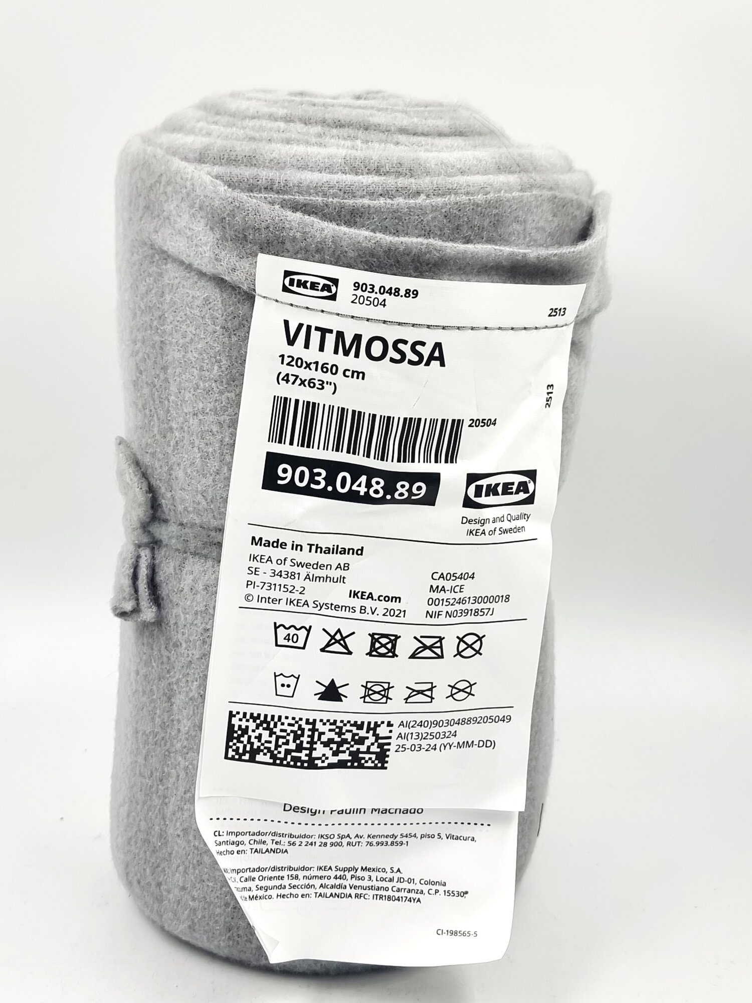 IKEA Плед VITMOSSA, Фетр, серый в полоску 120х160 см (из Финляндии)