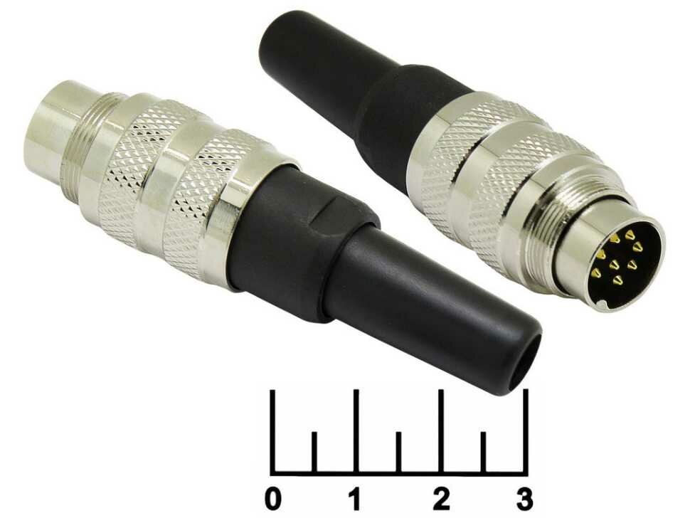 Разъем 8pin штекер влагозащищенный на кабель IP67 M16 (M16F-8K)