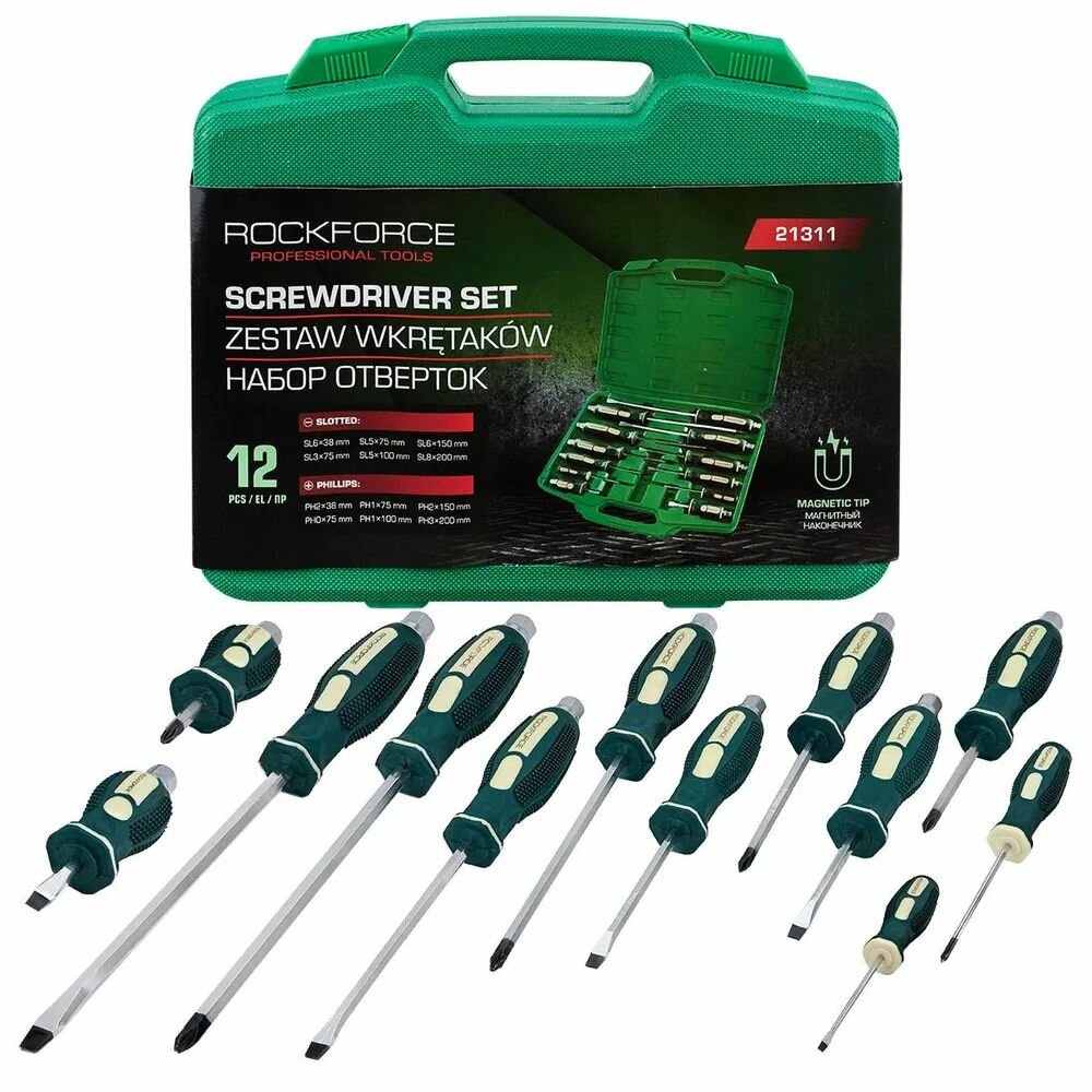 Отвертки ударные, набор 12 предметов ROCKFORCE