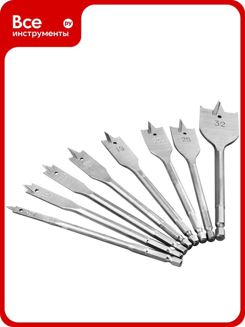 Набор сверл перовых с удлинителем 300 мм vertextools 0282-07, синий