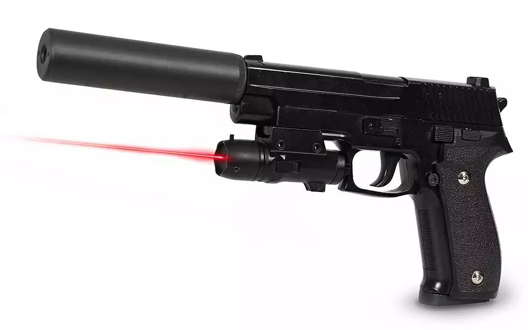 Пистолет детский Боевой Арсенал металлический SIG 226, с глушителем, и ЛЦУ G.26A 20 см OZ, 13-зарядный магазин