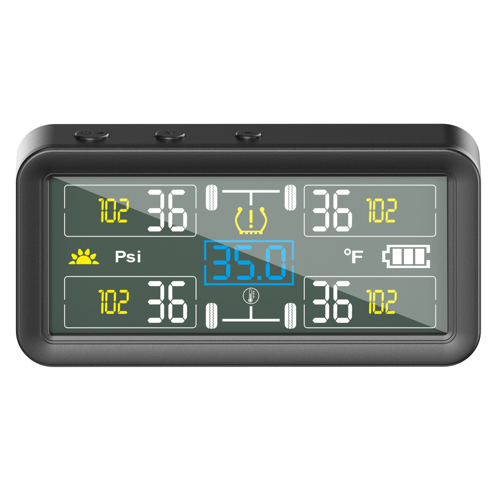 Монитор давления в шинах с 4 внешними датчиками, LCD-дисплеем, солнечной и Type-C зарядкой, автоматическим включением/выключением, сигналом о температуре и низком заряде батареи для автомобиля SUV внедорожника