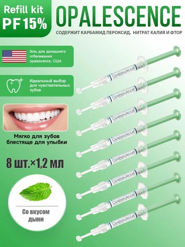 Opalescence PF 15% домашнее отбеливание зубов со вкусом мяты, 8 шприца