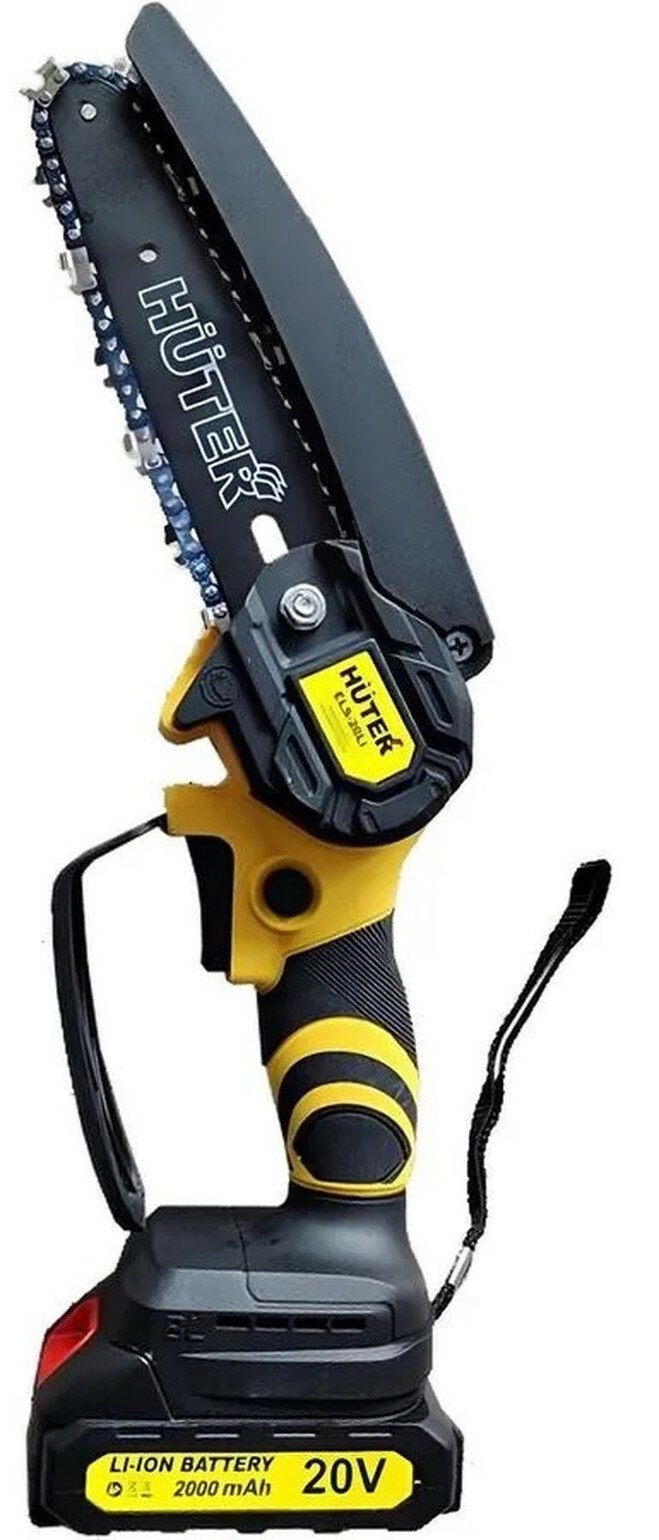 Цепная пила Huter ELS-20Li, 20 Вт, LiIon аккумулятор, светло-желтая