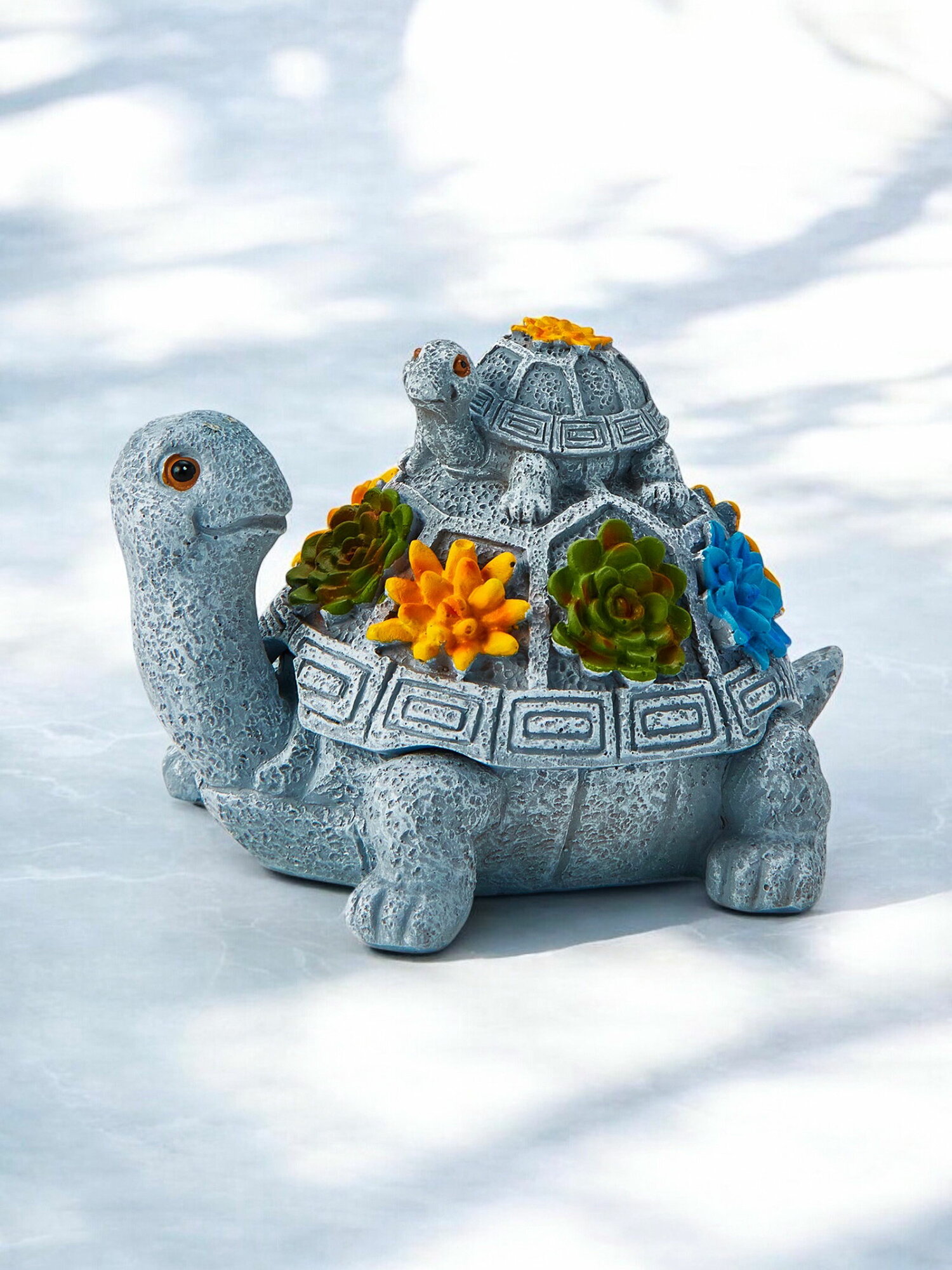 Фигурка - подставка для мелочей с крышкой "Две черепашки", полистоун под серый камень, 14x11x9.8 см