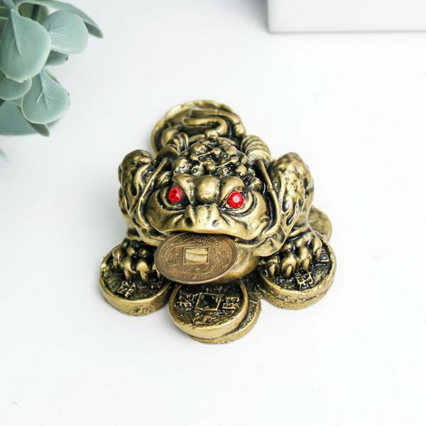 Нэцкэ фигурка "Жаба на монетах", под бронзу, 4x7x5.5 см, тип фигуры: статуэтки/сувениры