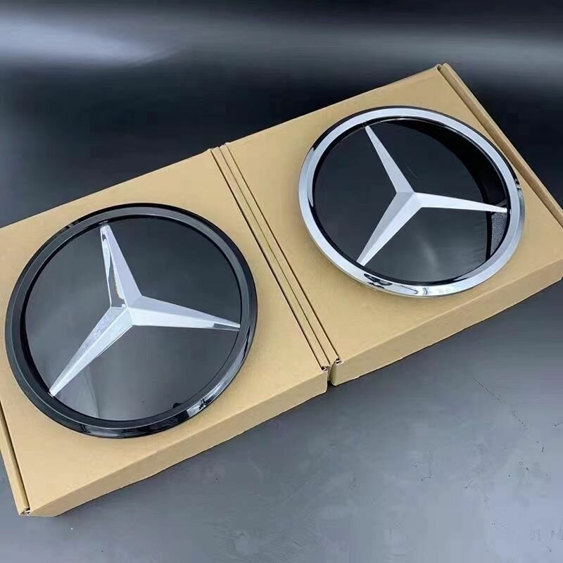 Эмблема/значок/шильдик в решетку радиатора Mercedes - Benz w205 ( окантовка хром/ звезда хром ) - Benz стеклянный под имитацию дистроника 18,5 см диаметр