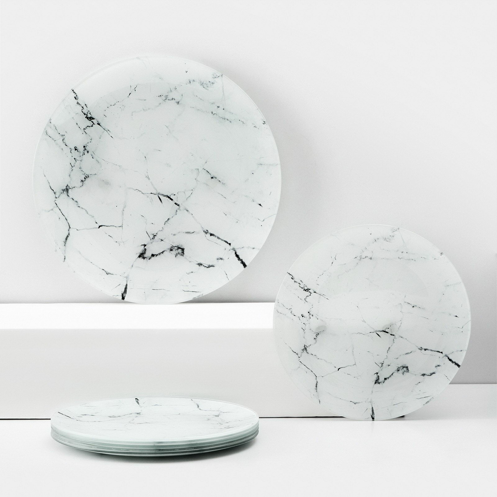 Тарелки "Мрамор", 7 предметов: d=30 см 1 шт, d=21.5 см - 6 шт, белые