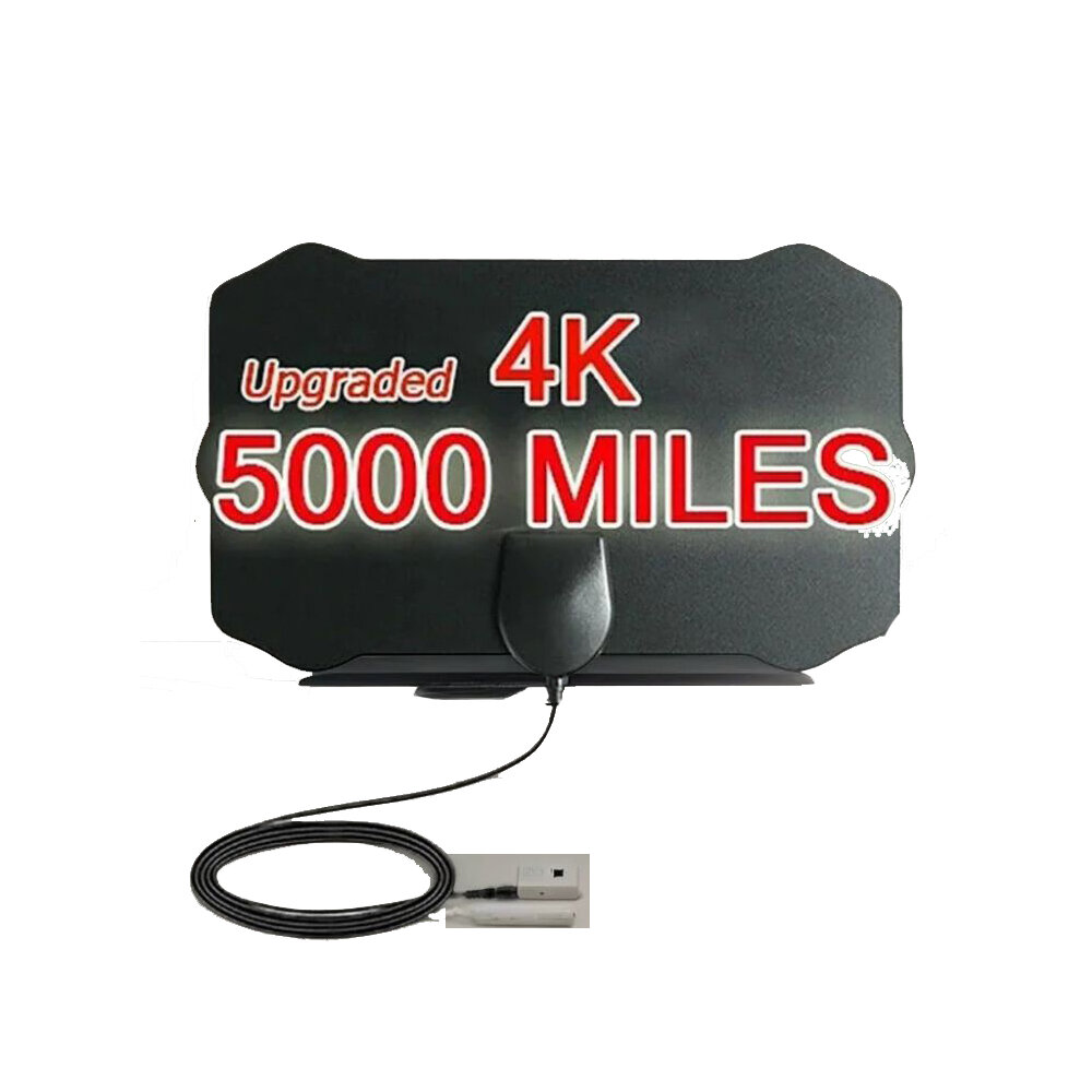 Телевизионная антенна 4K с высоким коэффициентом усиления — активная комнатная антенна с усилителем на 5000 миль, плоская конструкция HD, совместимая с вилкой ЕС