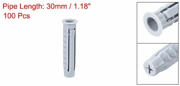 UXCELL Пластиковые анкера 100 шт. серые 6x30 мм