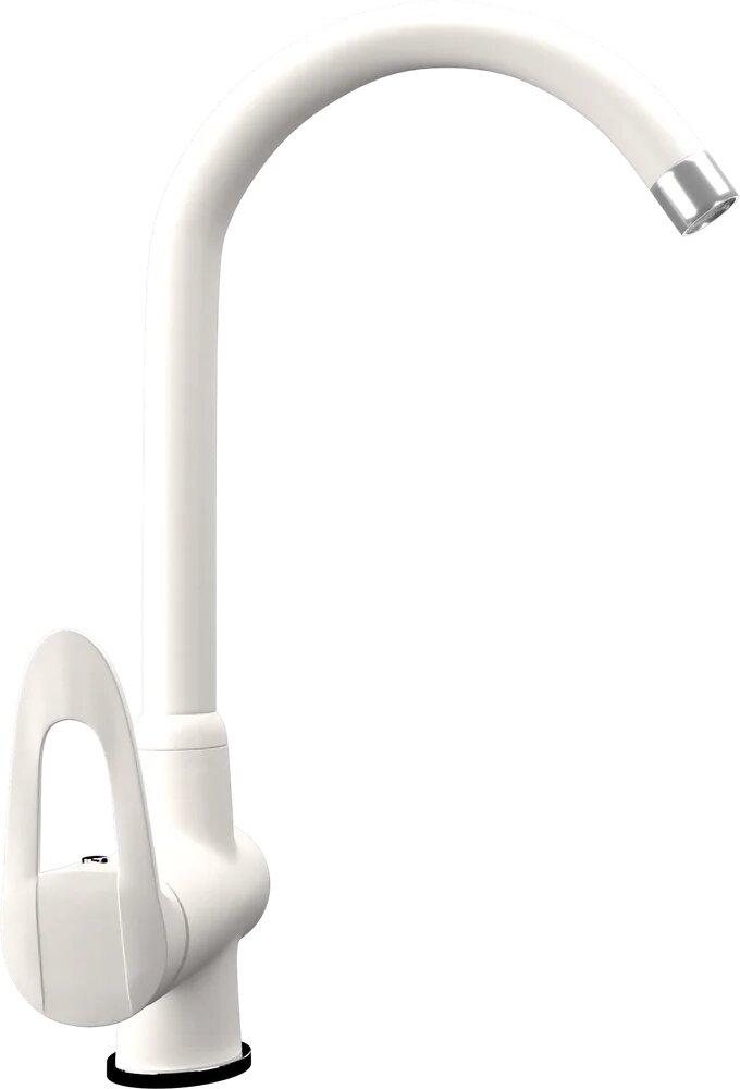 Смеситель для кухни Ulgran Quartz UQ-006 с поворотным изливом, белый, матовый, однорычажный, латунный, с керамическим картриджем