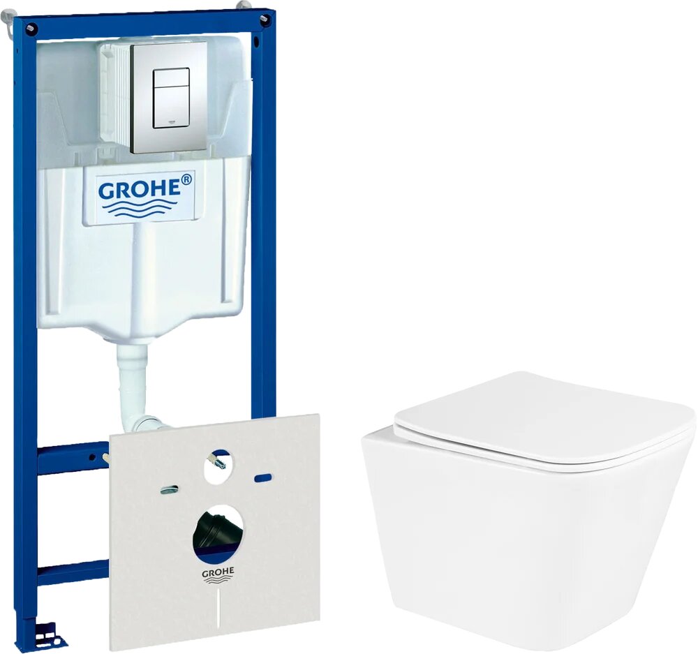 Комплект Унитаз подвесной BelBagno Due BB3103CHR/SC / Инсталляция Grohe Rapid SL 38772001 3 в 1 с кнопкой смыва / Шумоизоляция 37131000