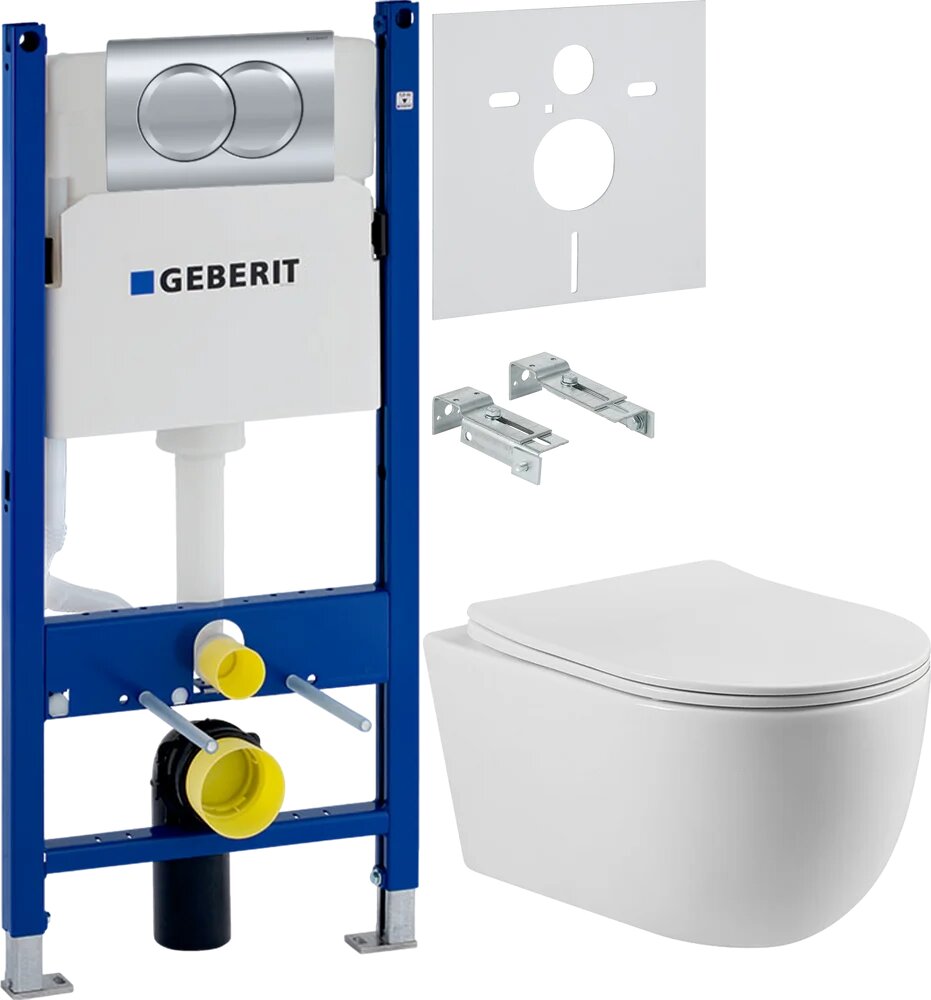 Комплект 3 в 1 Унитаз подвесной Vincea Evo VT1-34S / Звукоизоляция Geberit 156.050.00.1 / Инсталляция с кнопкой Duofix Delta 458.149.21.1 цвет хром