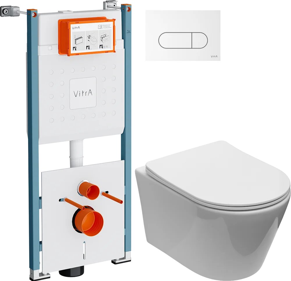 Комплект 3 в 1 Унитаз подвесной Aquanet Logan Tornado 340298 / Инсталляция VitrA V-Fix Core 732-5800-01PV / Кнопка Root Round 740-2200 цвет глянцевый белый