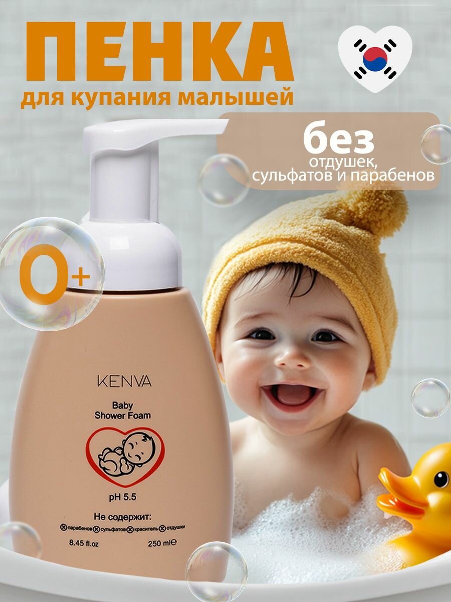 Детская пенка для купания KENVA шампунь и гель для душа, 250 ml