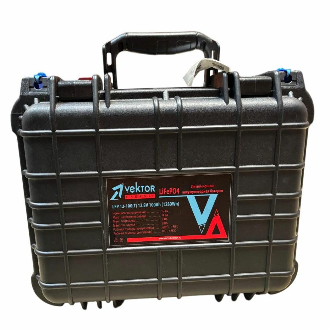 Тяговый аккумулятор LiFePO4 Vektor Energy LFP12-100(T) 12В 100Ач (1280 Вт*ч) до 6000 циклов с разъемами USB (2 шт.) и прикуривателем 20А, Bluetooth смарт BMS