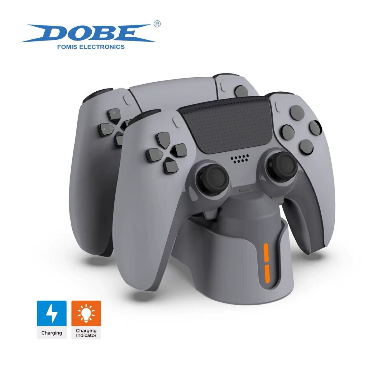 Зарядная станция Dobe "Юбилейное издание", для PS5 DualSense, беспроводная зарядка, серая