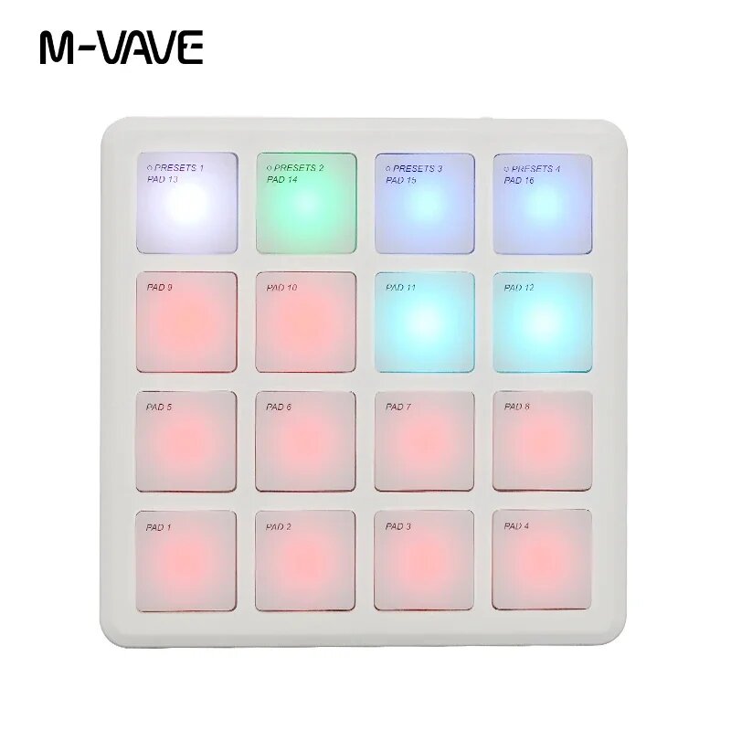 M-VAVE SK-16 SMC-PAD Карманный коврик Портативный беспроводной MIDI-контроллер 16 подушечек Подходит для ударной клавиатуры Интерфейс USB-C