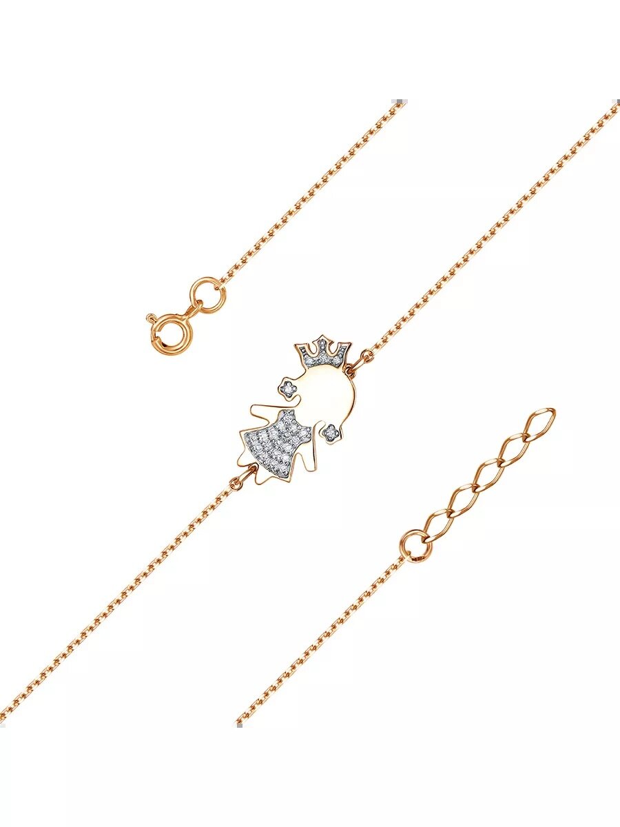 Браслет-цепочка, красное золото, 585 проба, фианит