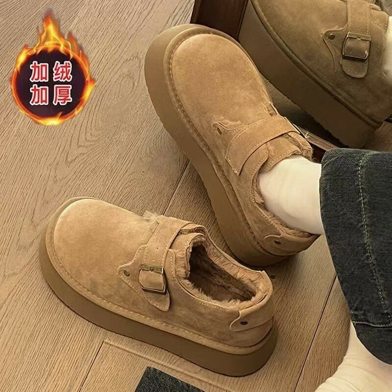 Женские зимние ботинки на толстой подошве, зима 2025, новые, бархатные, утолщенные, женские туфли Birkenstocks, ленивые, слипоны на меху