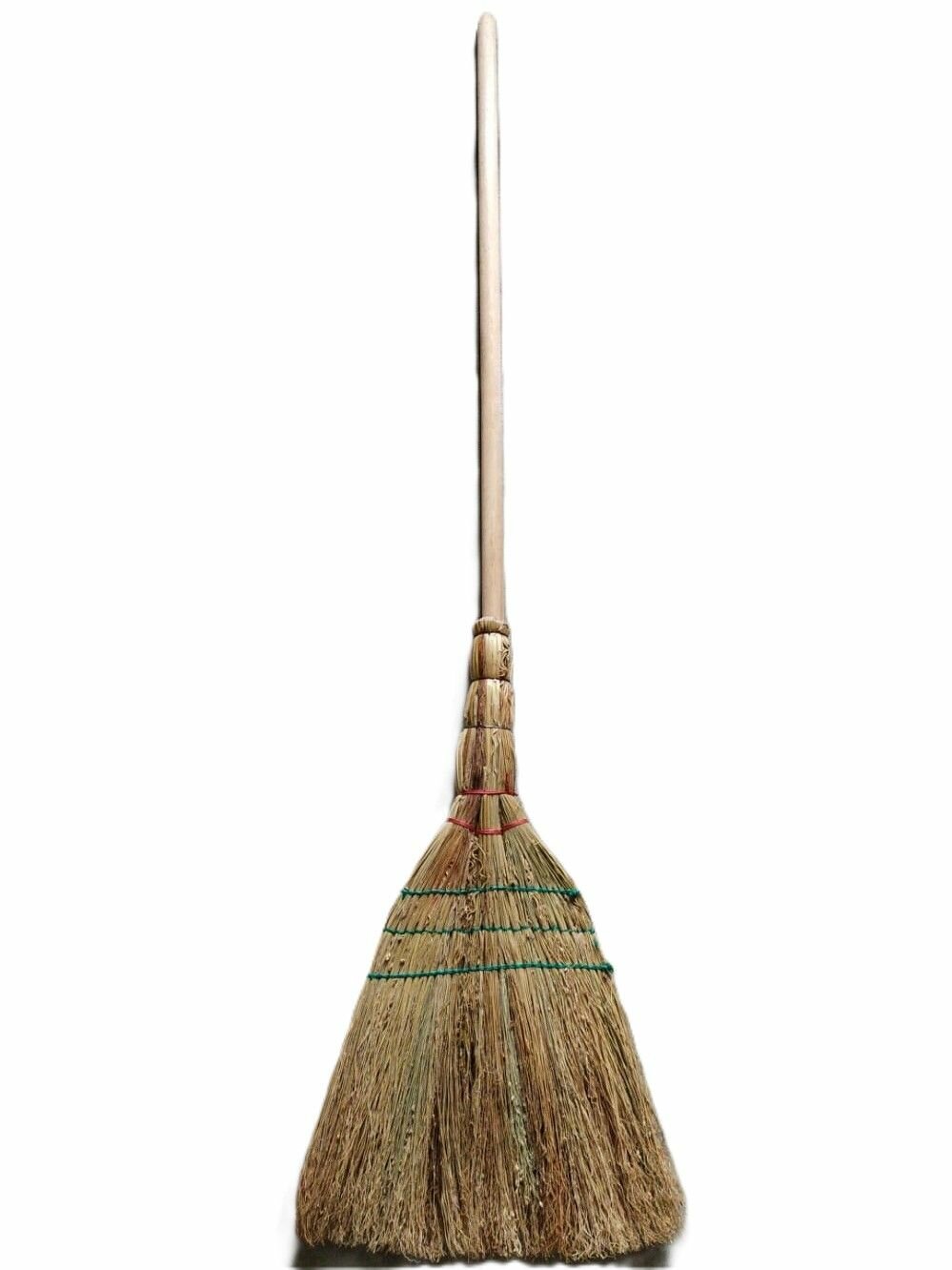 Метла сорго 3-х прошивная с деревянной ручкой, 138 см-wanglongyu
