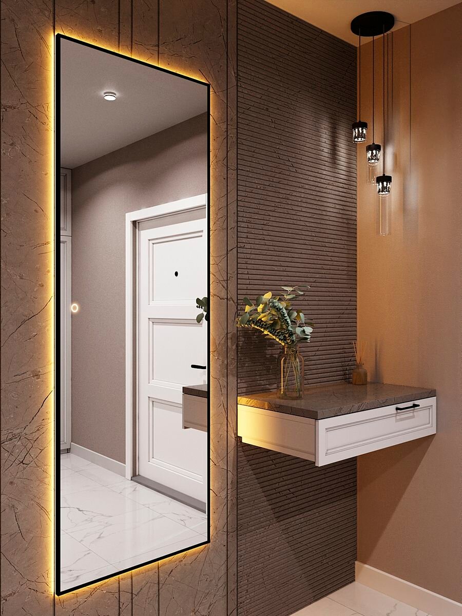 Зеркало с подсветкой настенное сенсорное в алюминиевой раме ONE MIRROR 180х70см. Черное