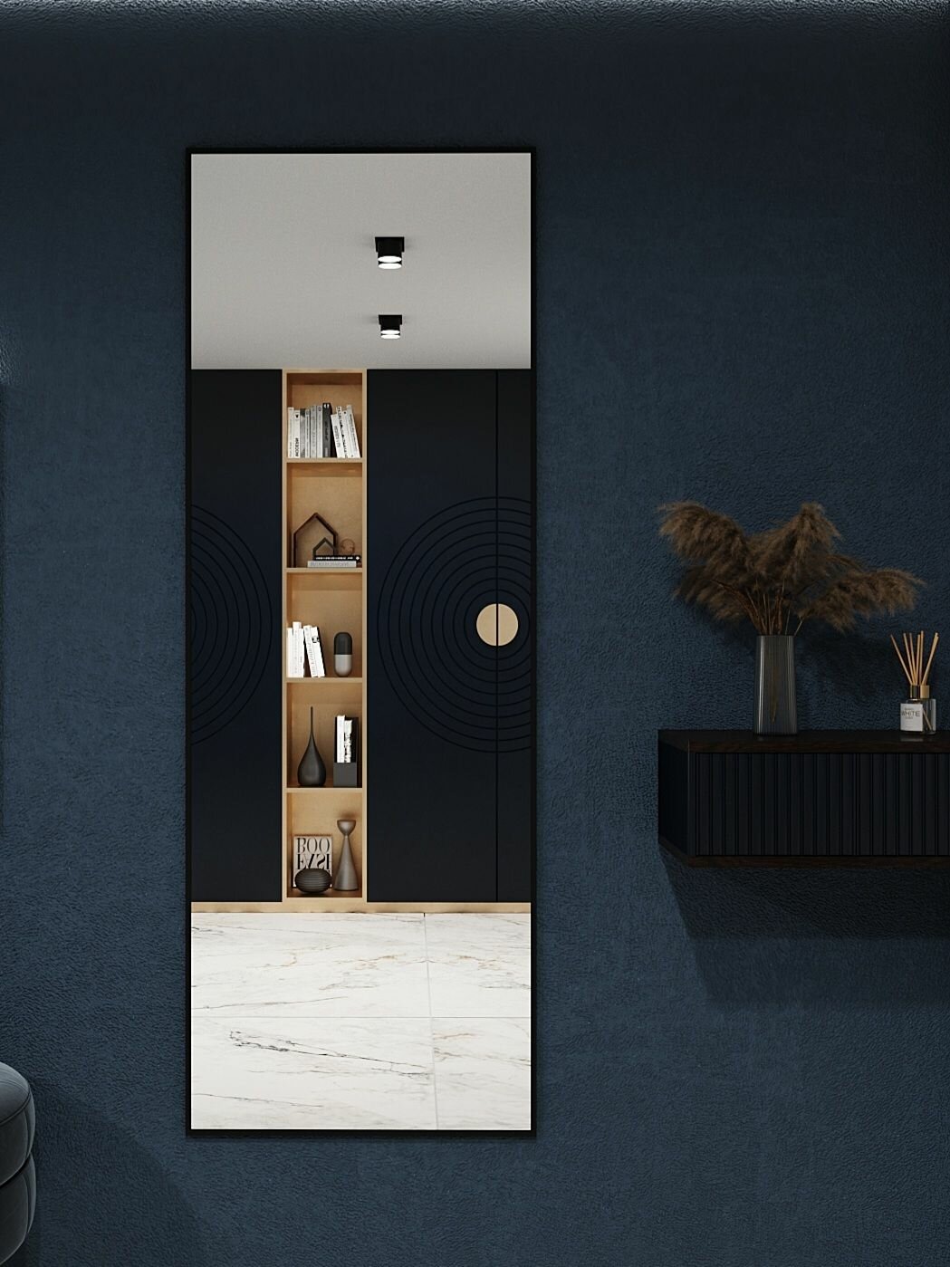 Зеркало настенное 180х60 см. ONE MARKET интерьерное в алюминиевой раме, Черное