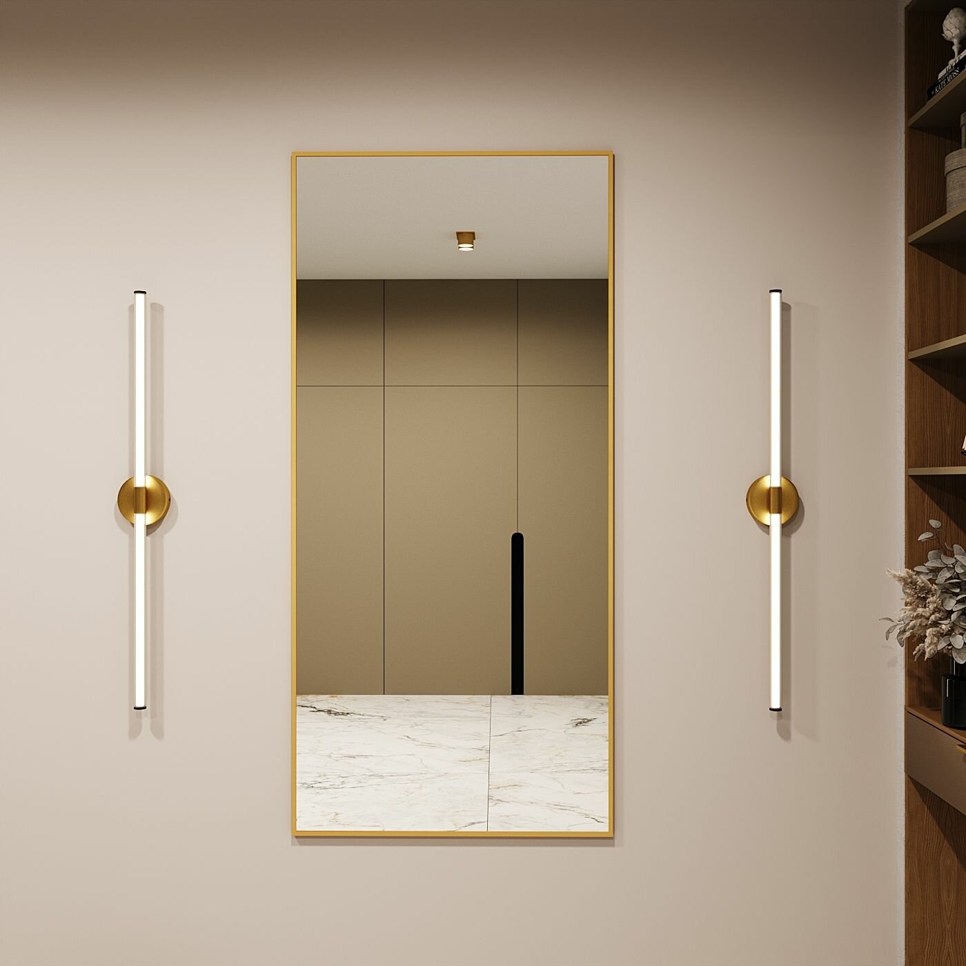 Зеркало настенное 161х80 см. BLX MIRROR интерьерное в алюминиевой раме, Золотое