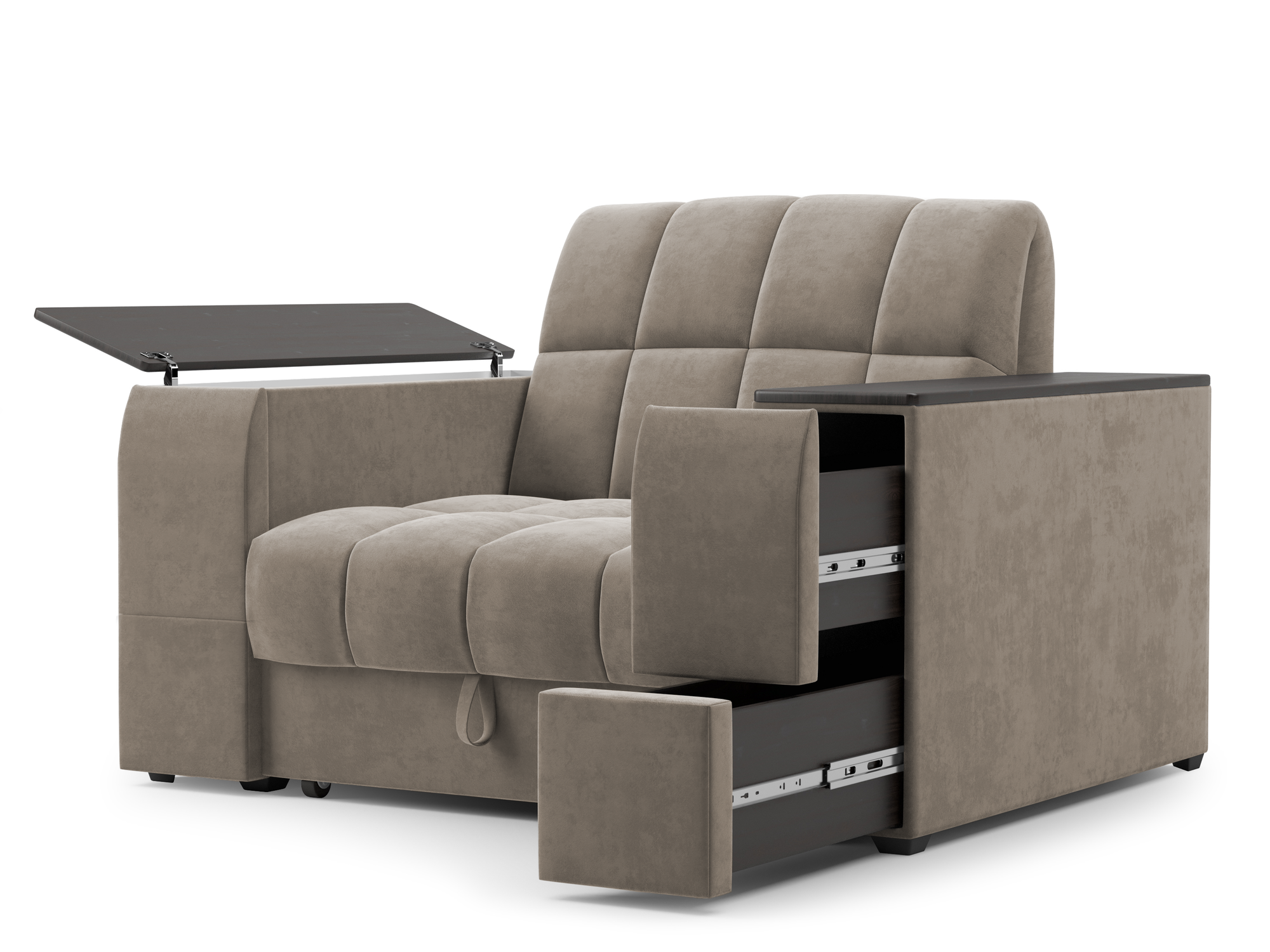 Кресло-кровать Флай, аккордеон, ортопедическое основание на ППУ, подлокотники короб+ящики, 80*200, съемный чехол, велюр.