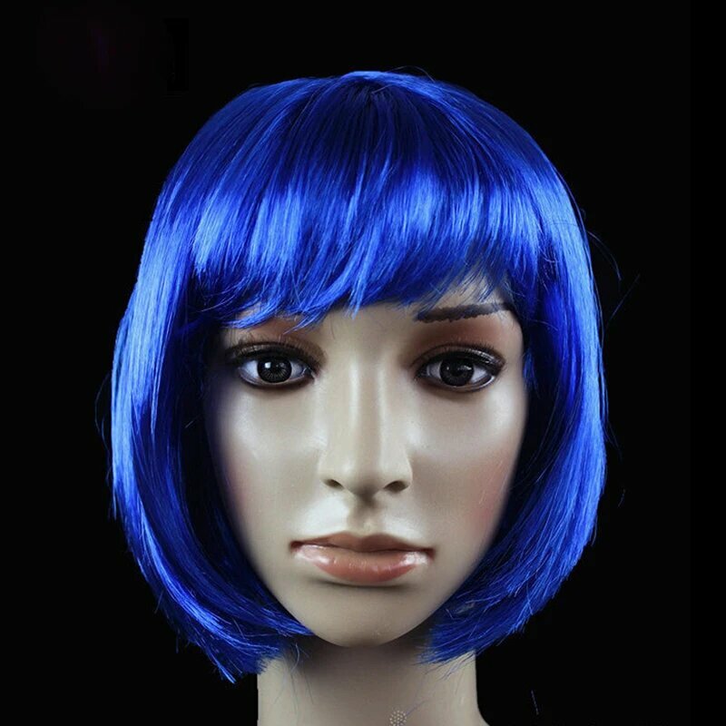 Цветной синтетический парик боб для косплея Синий, dark blue
