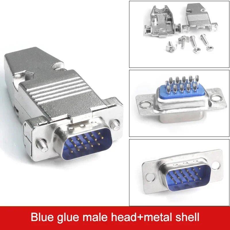 Разъем VGA Male-Blue-1, HDB15, медь, золотистый