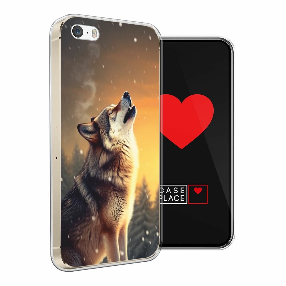 Чехол на Apple iPhone 5/5S/SE / Айфон 5/5S/SE с принтом "Воющий волк" — фото 1