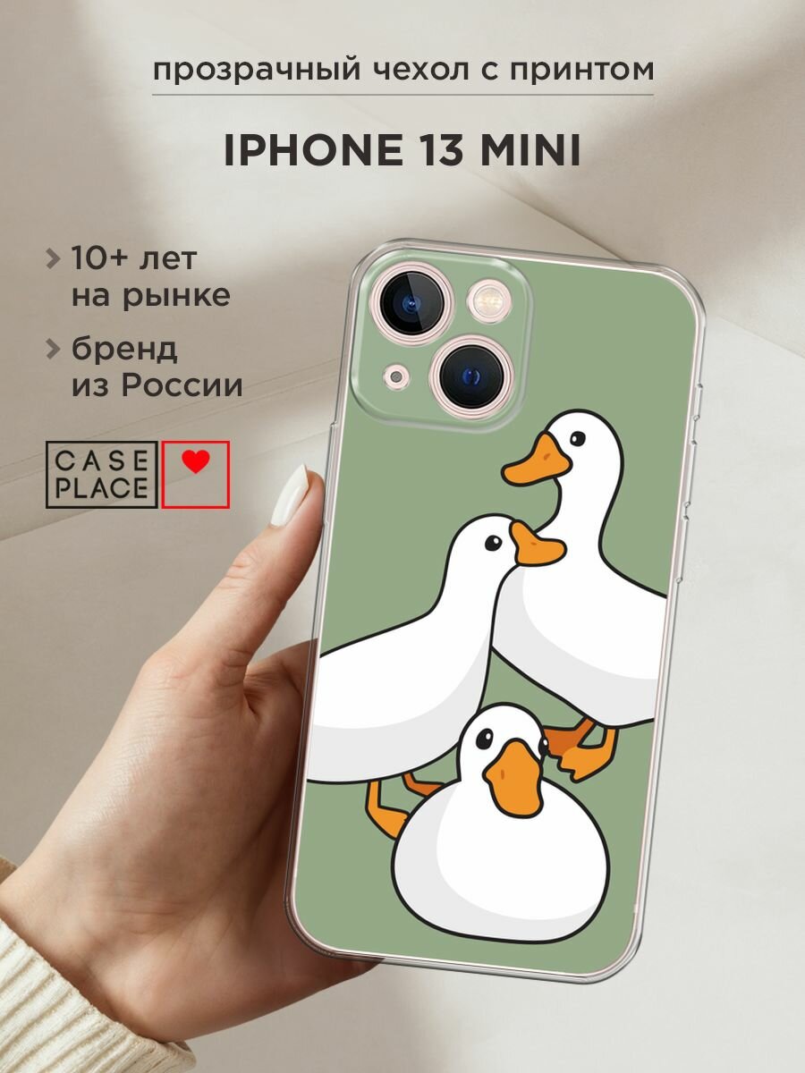 Чехол на Apple iPhone 13 mini / Айфон 13 мини с принтом "Утиное трио"