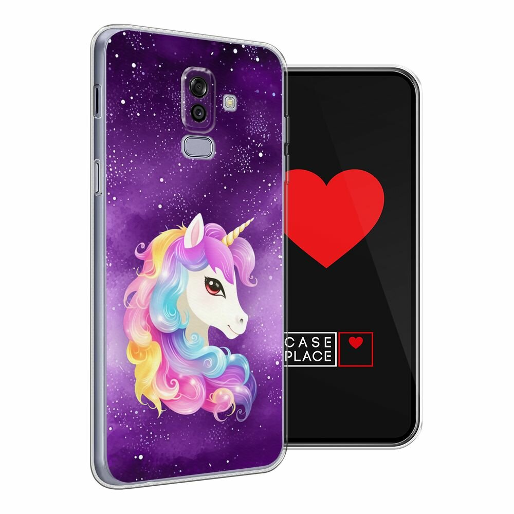 Чехол на Samsung Galaxy J8 / Самсунг Галакси Джей 8 с принтом "Кудрявый единорог" — фото 1