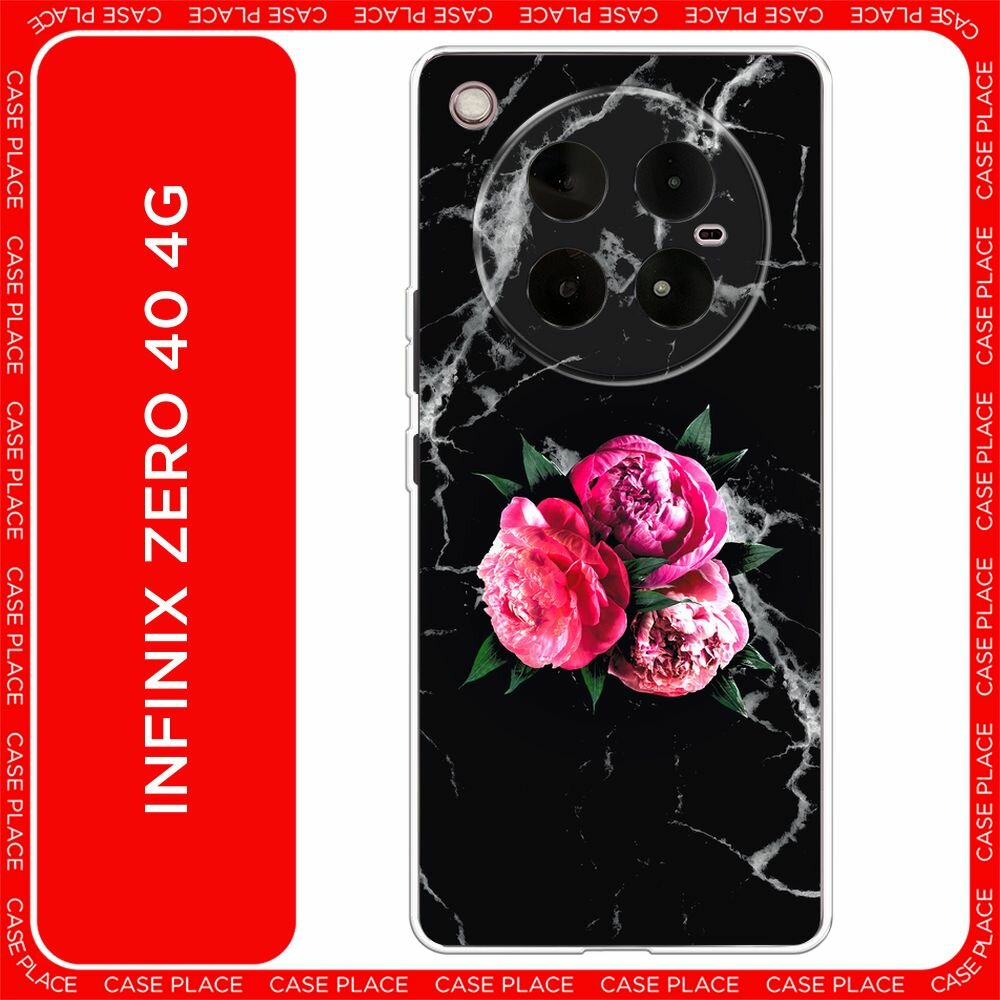 Чехол на Infinix Zero 40 4G / Инфиникс Зеро 40 4G с принтом "Букет на черном мраморе"