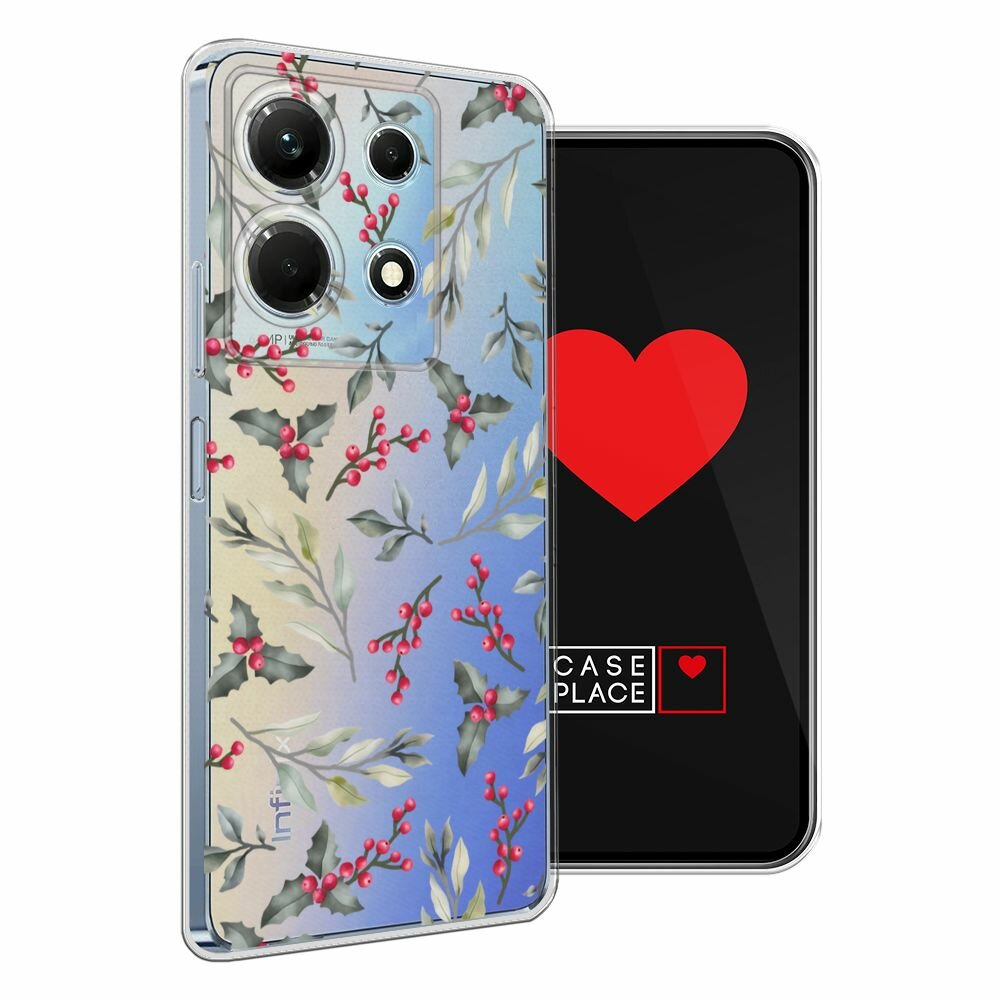 Чехол на Infinix Note 30 4G / Инфиникс Нот 30 4G с принтом Зимние ягоды паттерн, прозрачный — фото 1