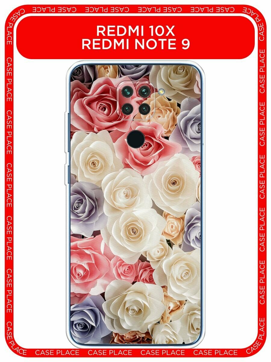 Чехол на Xiaomi Redmi 10X/Note 9 / Сяоми Редми 10Х/Редми Нот 9 с принтом "Пастельные розы"