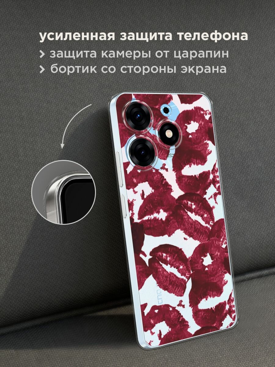 Чехол на Tecno Spark 10 Pro / Текно Спарк 10 Про с принтом "Помада паттерн 2", прозрачный — фото 1