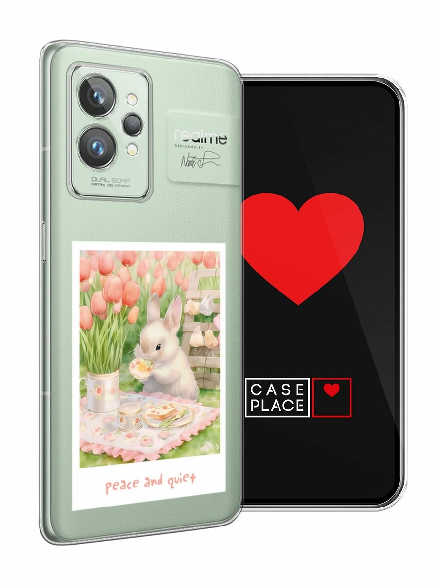Чехол на Realme GT 2 Pro / Реалми GT 2 Про с принтом "Кролик на пикнике", прозрачный — фото 1