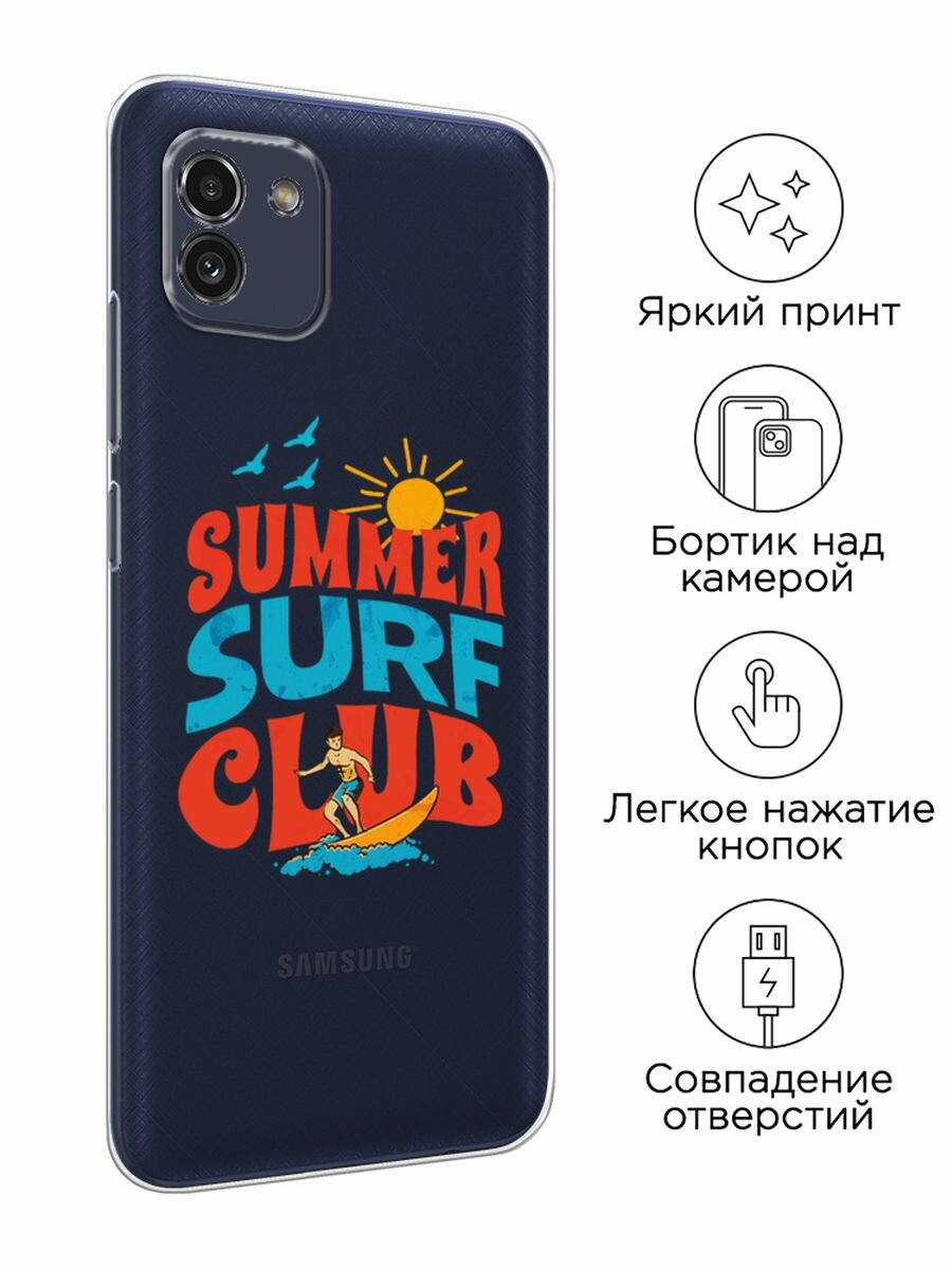 Чехол на Samsung Galaxy A03 / Самсунг Галакси А03 с принтом "Summer surf club", прозрачный — фото 1